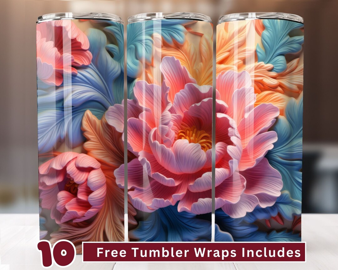 3D Flower Tumbler Wrap, Vibrant Sublimation Design for 20 Oz Skinny ...