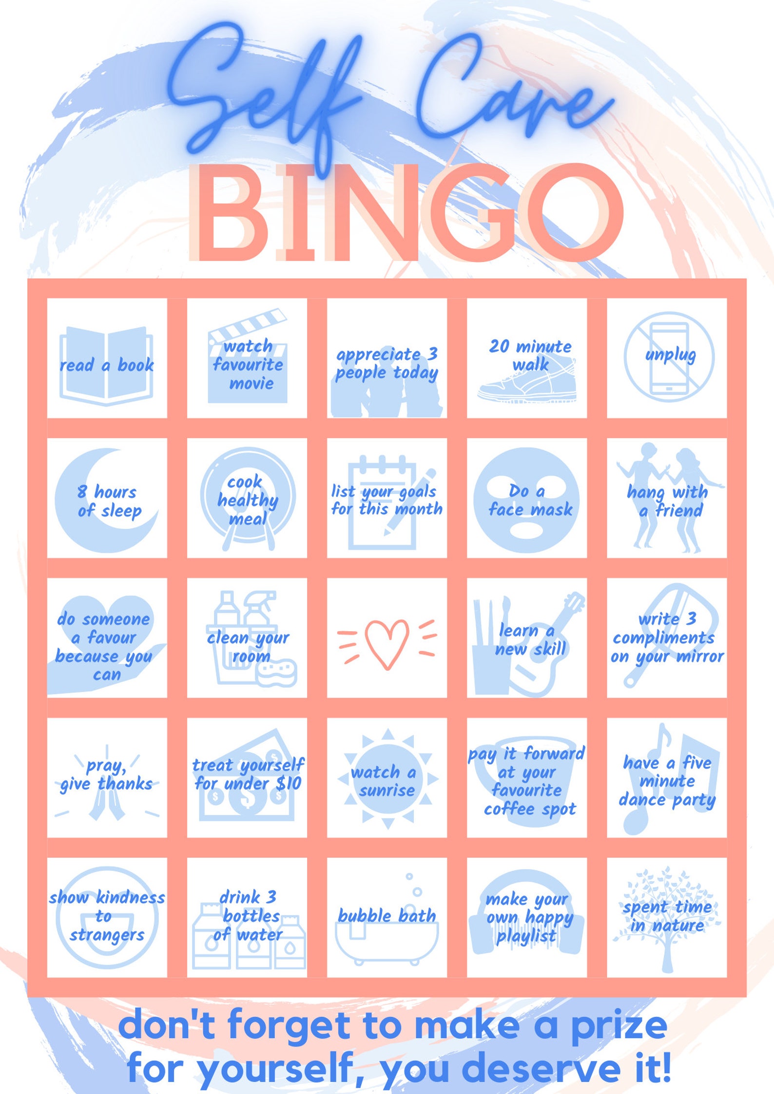 Self Care Bingo Printable - Etsy