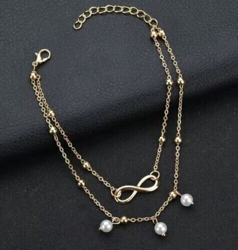 Double Layer Bohemia Infinity Shaped Dangling Ankle Bracelet Foot Chain ...