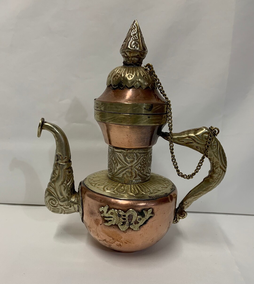 Antique Tibetan Copper and Chased Silver Tea Pot With Embossed Dragon ...