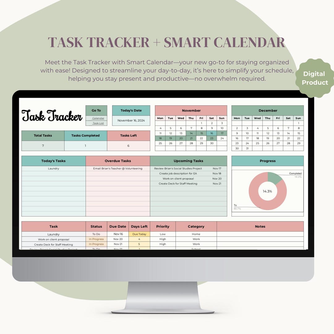 Google Sheets Task Manager | Task Tracker | Smart Calendar | Task ...