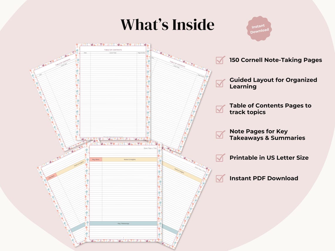 Cornell Notes Printable Journal, Guided Note-taking (PDF) - Etsy