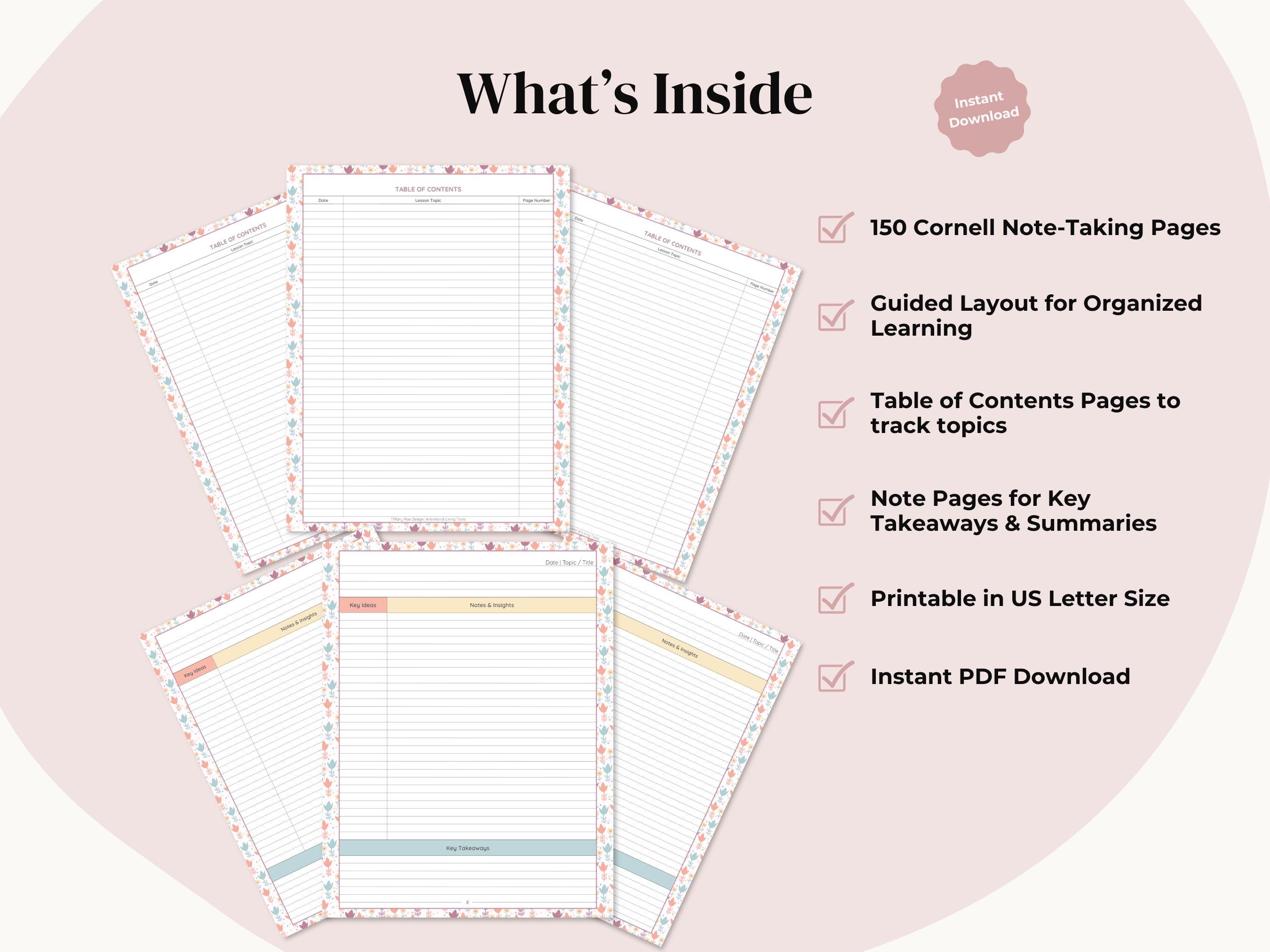 Cornell Notes Printable Journal, Guided Note-taking (PDF) - Etsy