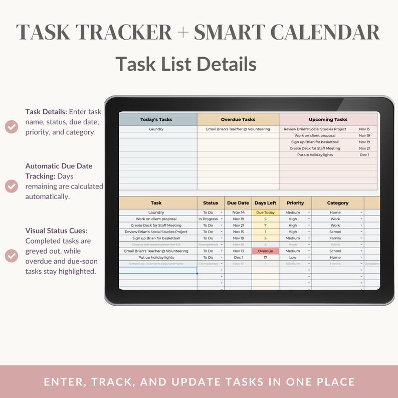 Google Sheets Task Manager and Smart Calendar - Etsy