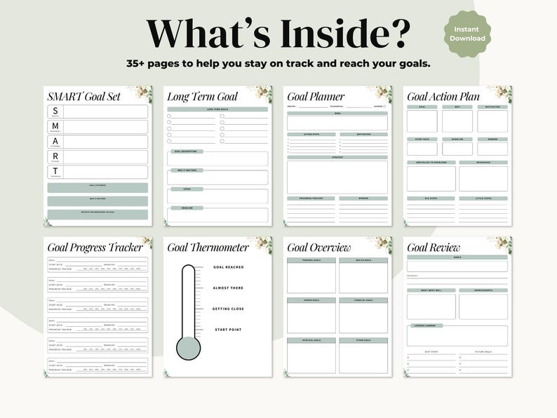 Goal Planner Printable, SMART Goal Setting Worksheet, Productivity ...