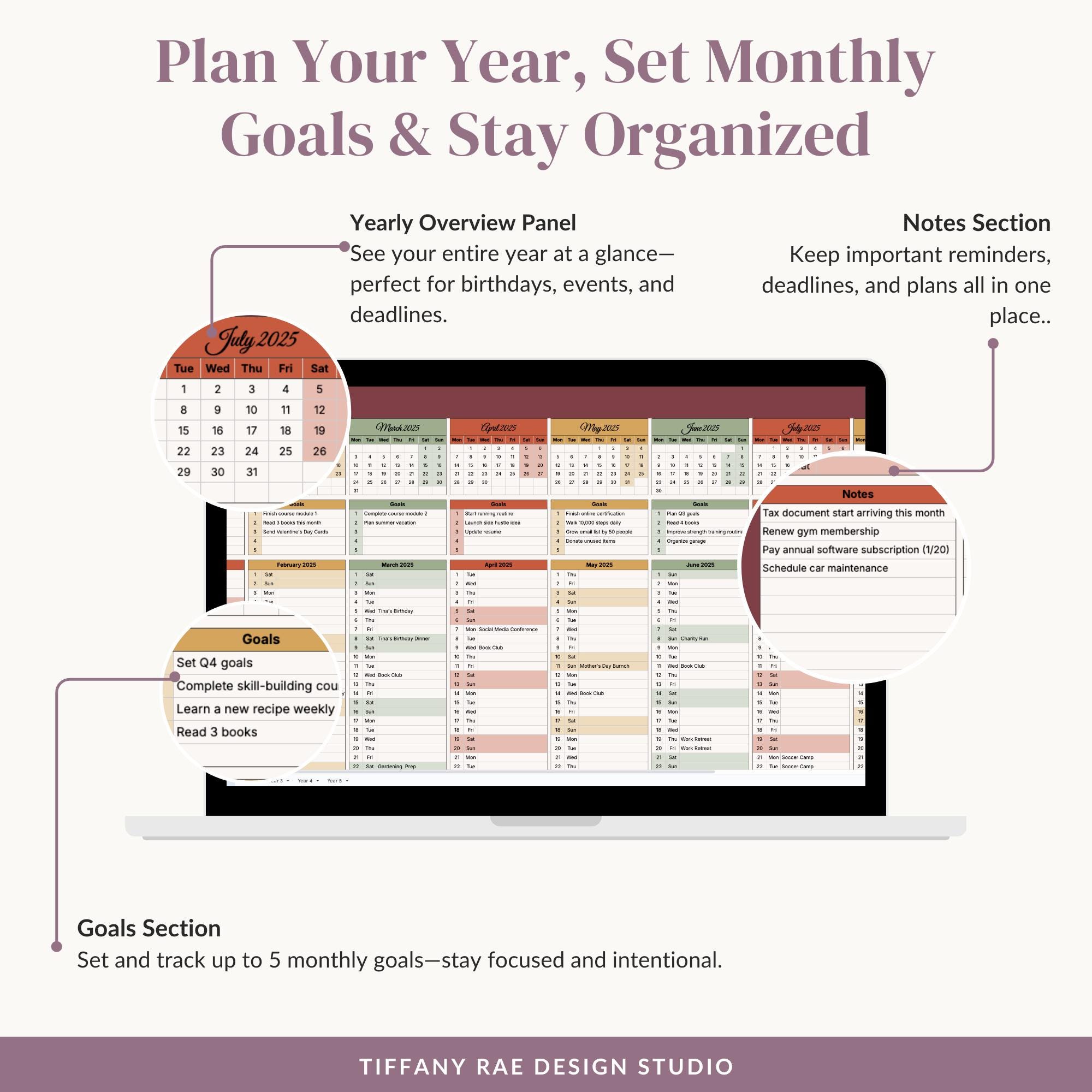 5 Year Calendar Google Sheets Template: Year at a Glance Planner ...