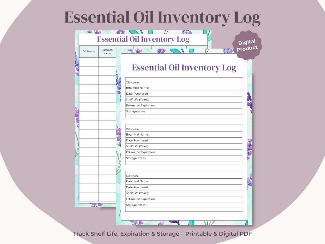 Printable Essential Oil Tracker, Shelf Life Log Sheet, Aromatherapy ...
