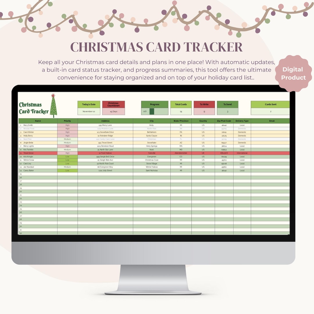 Christmas Card Tracker | Holiday Card Organizer | Google Sheet Template ...