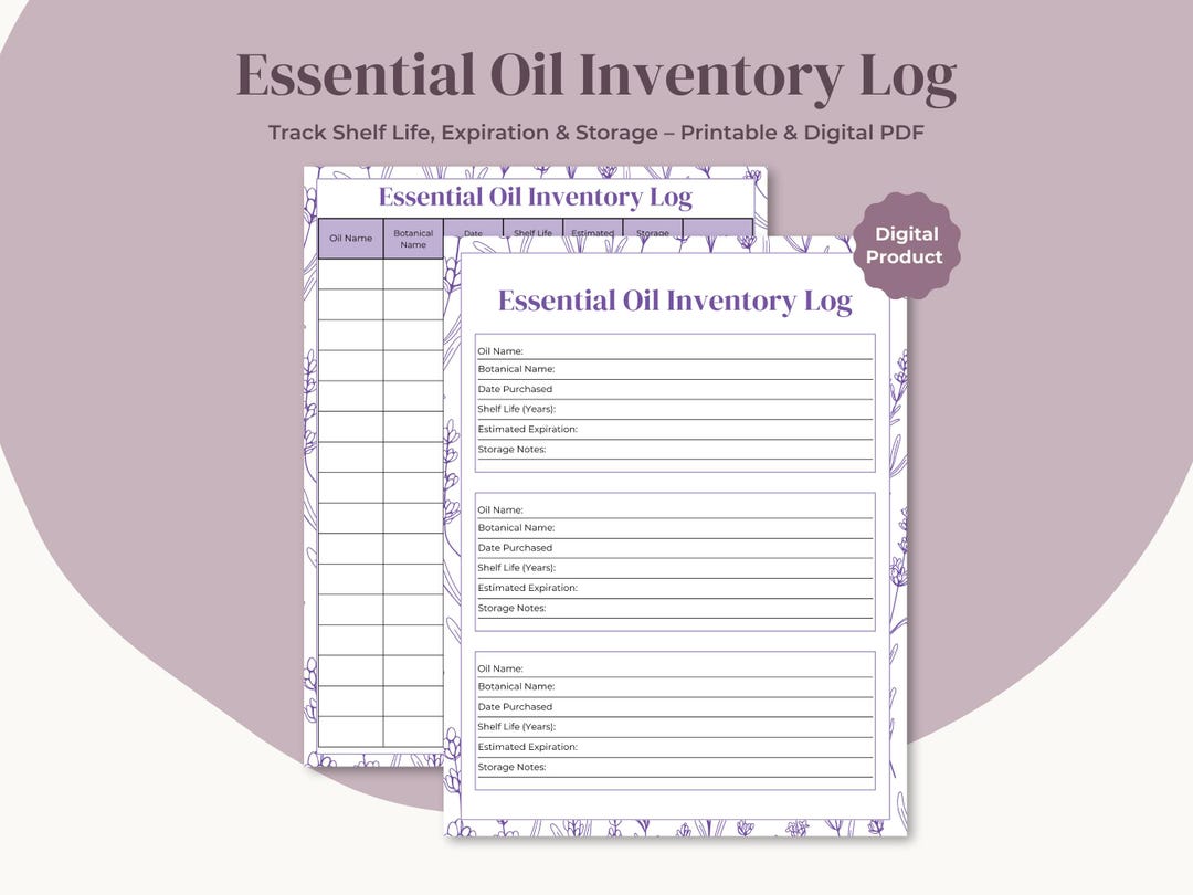Essential Oil Inventory Log, Aromatherapy Tracker (PDF) - Etsy