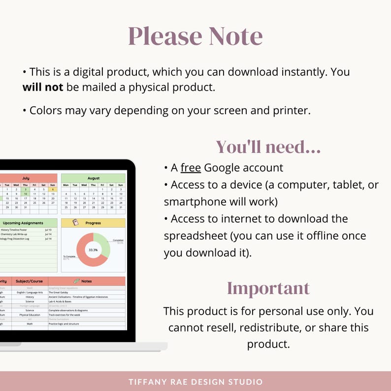 Google Sheets Assignment Tracker: Student Planner Template (digital ...