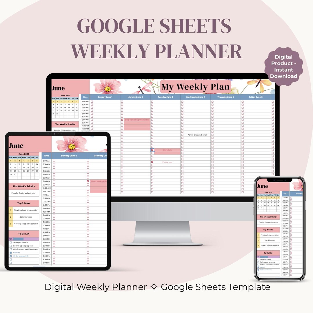 Hourly Weekly Planner – Google Sheets Schedule for Focused Work - Etsy