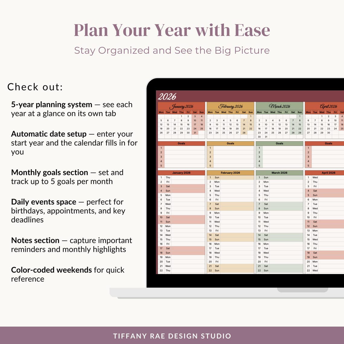 5 Year Calendar Google Sheets Template: Year at a Glance Planner ...