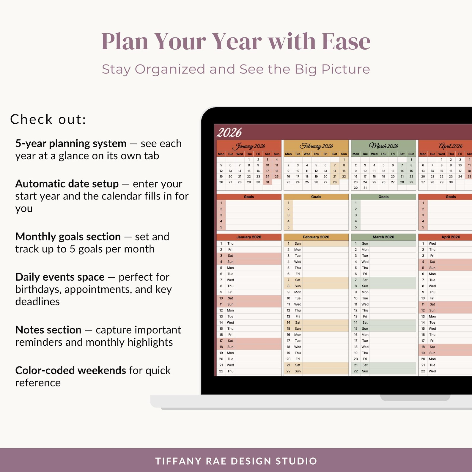 5 Year Calendar Google Sheets Template: Year at a Glance Planner ...