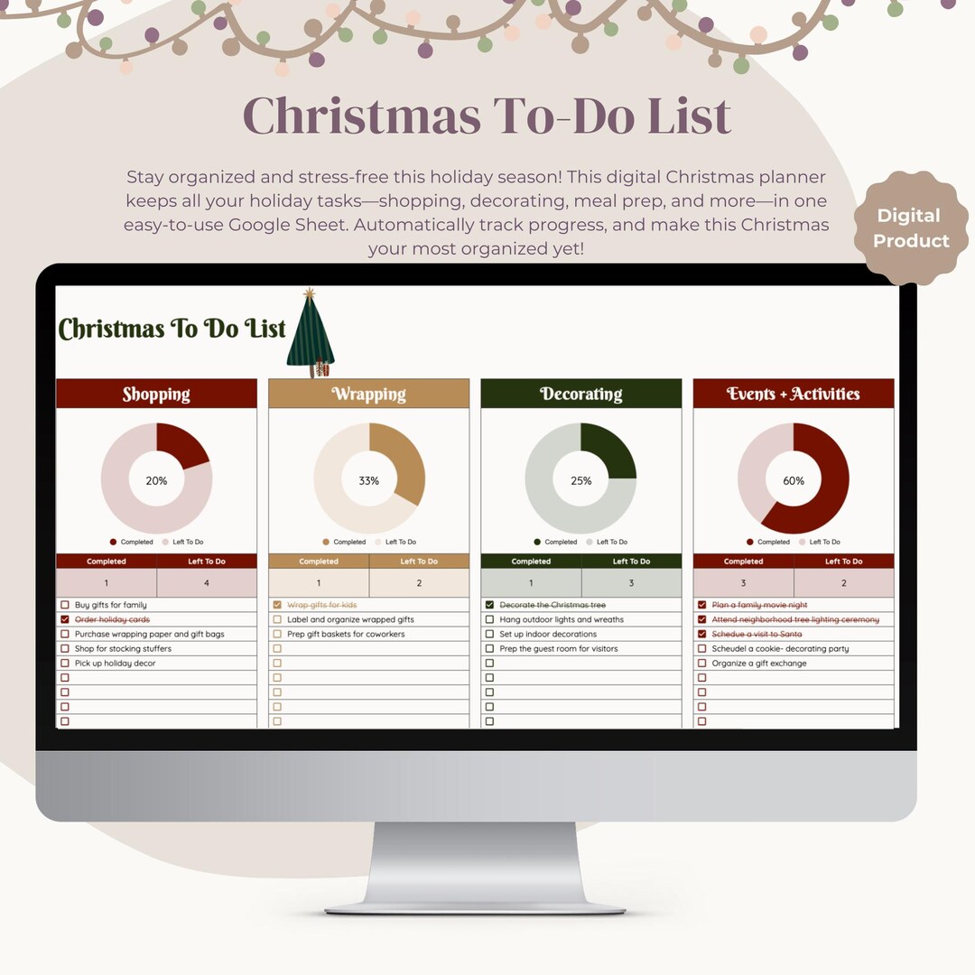 Christmas To-do List Spreadsheet | Holiday Planner Template | Digital ...