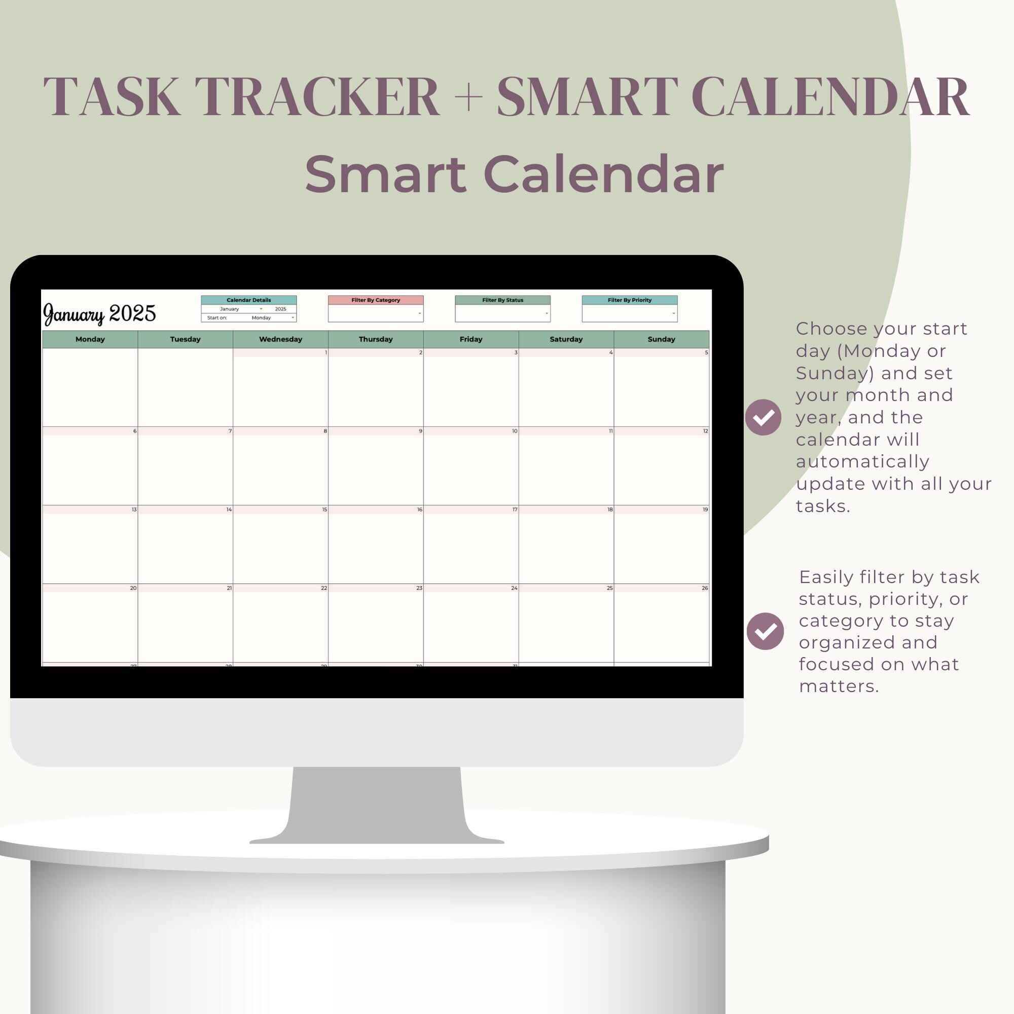 Google Sheets Task Manager | Task Tracker | Smart Calendar | Task ...