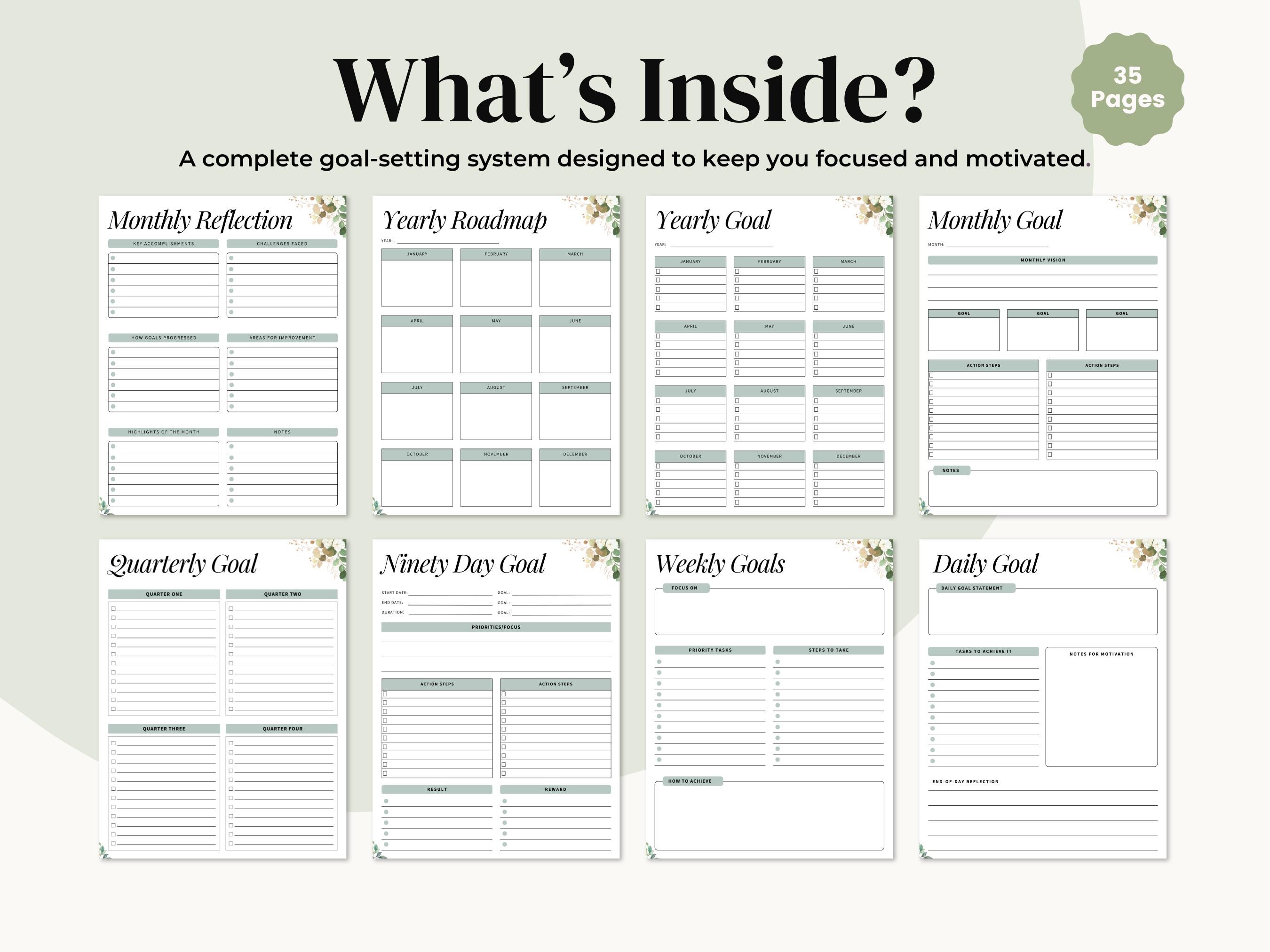 Goal Planner Printable, SMART Goal Setting Worksheet, Productivity ...