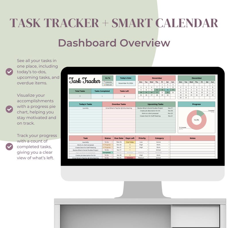 Google Sheets Task Manager | Task Tracker | Smart Calendar | Task ...