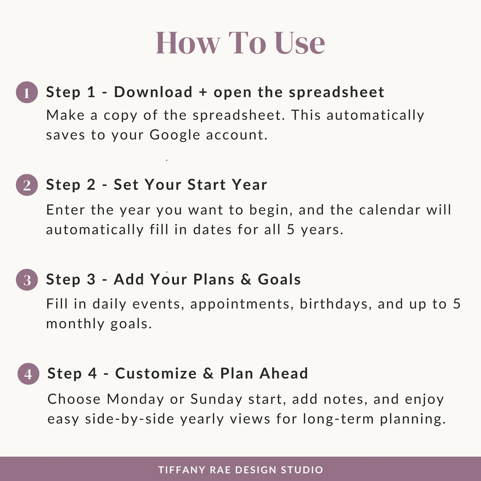 5 Year Calendar Google Sheets Template: Year at a Glance Planner ...