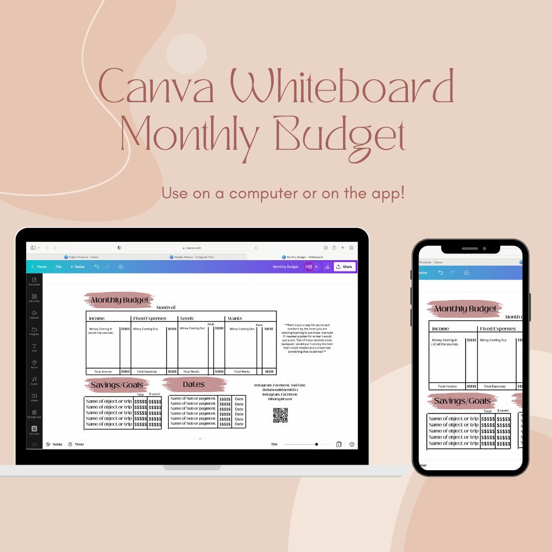 Canva Whiteboard Monthly Budget Etsy Canva Whiteboard Monthly Budget Etsy