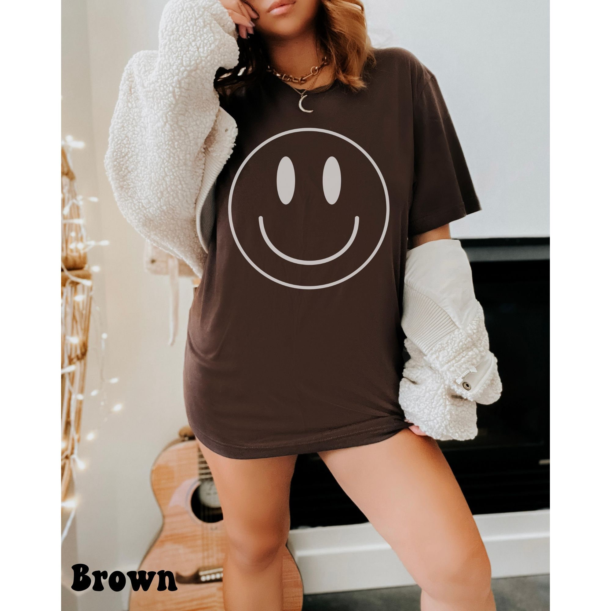 Smiley Face Tee, Oversized Tee, Happy Face Tee, Cute Graphic Tee ...