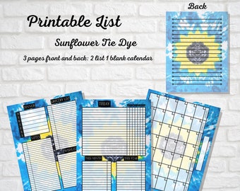 Tie Dye Printable List / Planner, Blank Calendar, Today, This Month ...