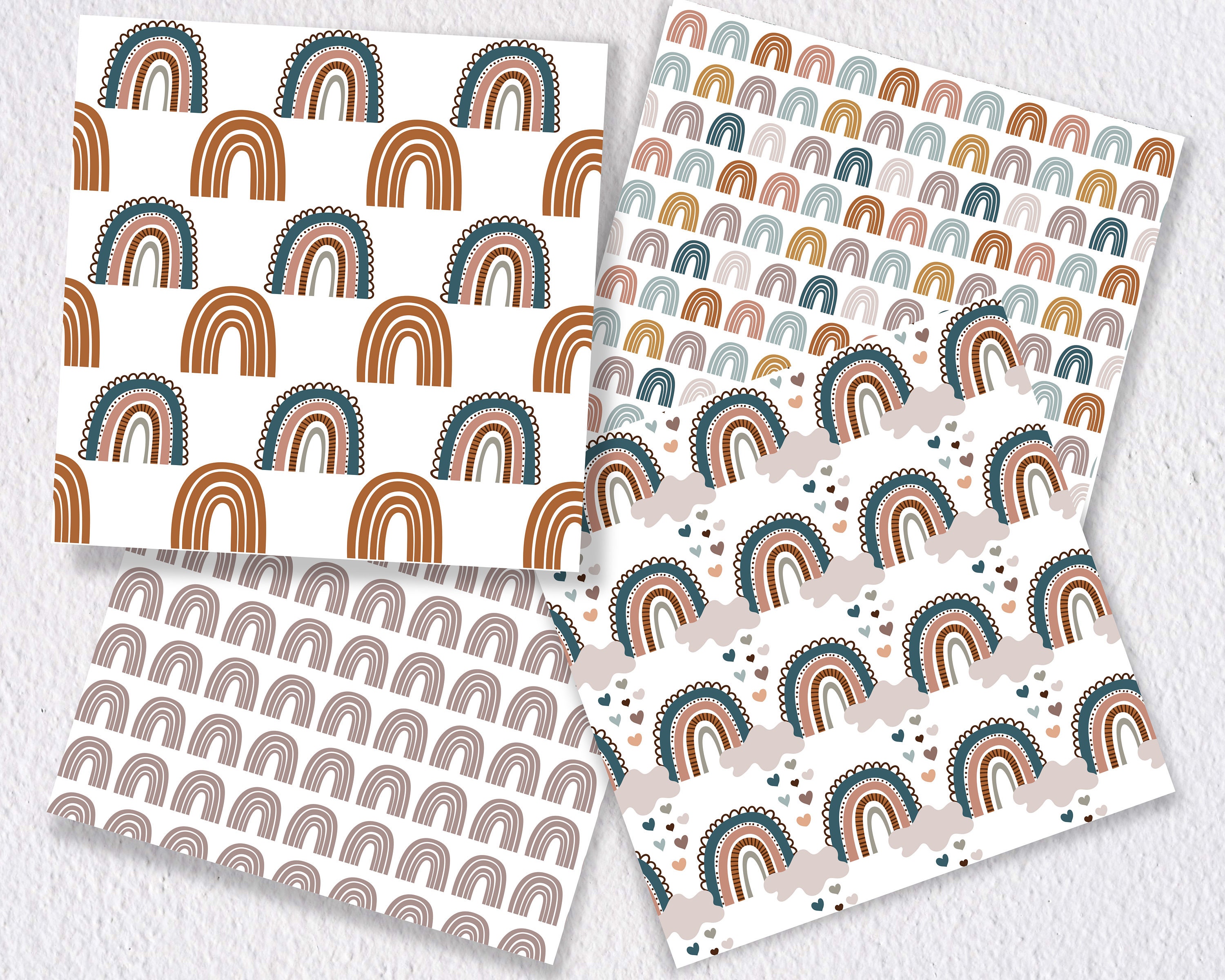 Boho Rainbow Digital Paper, Playful Neutral Seamless Patterns ...