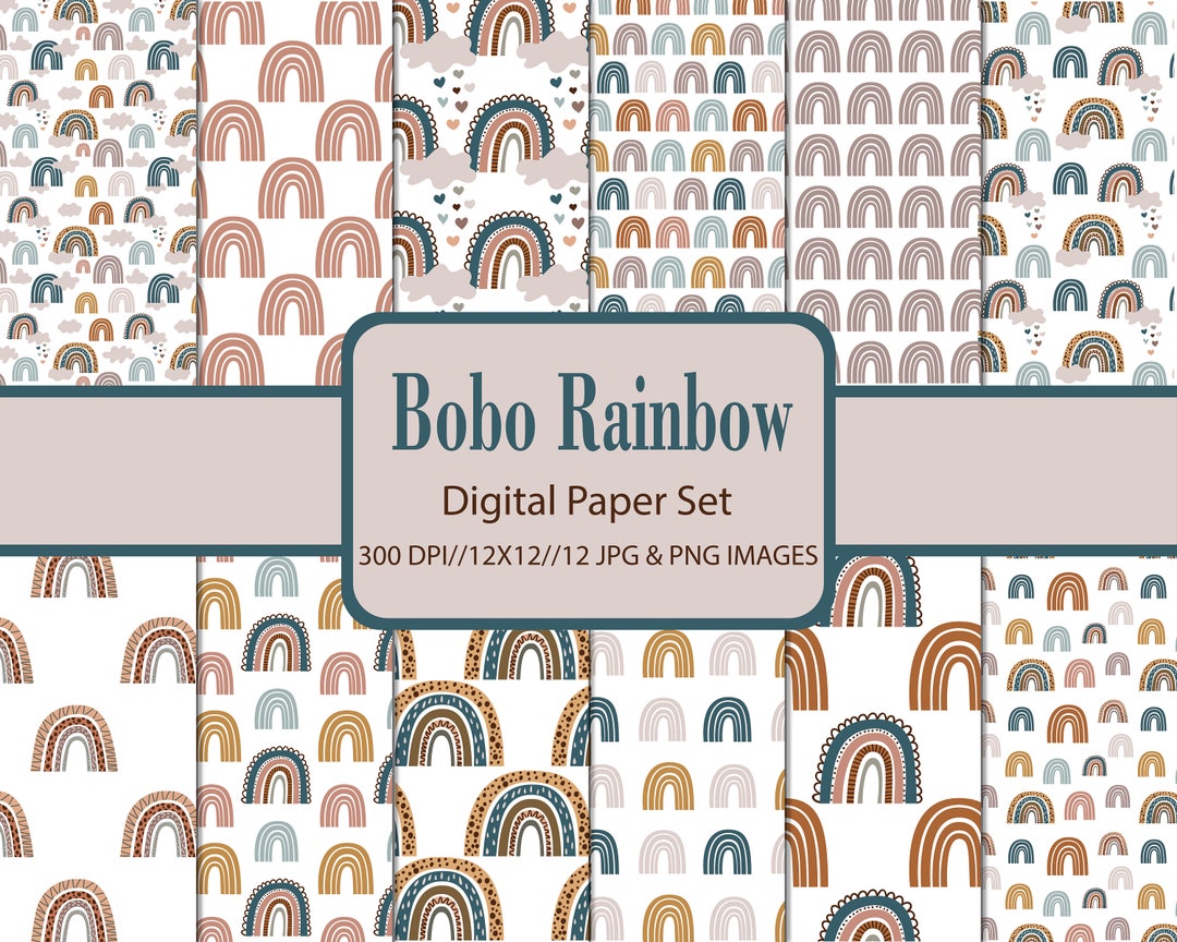 Boho Rainbow Digital Paper, Playful Neutral Seamless Patterns ...