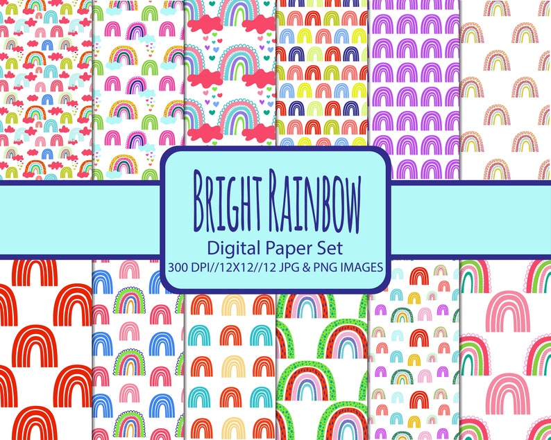 Colorful Bright Rainbow Digital Paper Playful Seamless Patterns ...