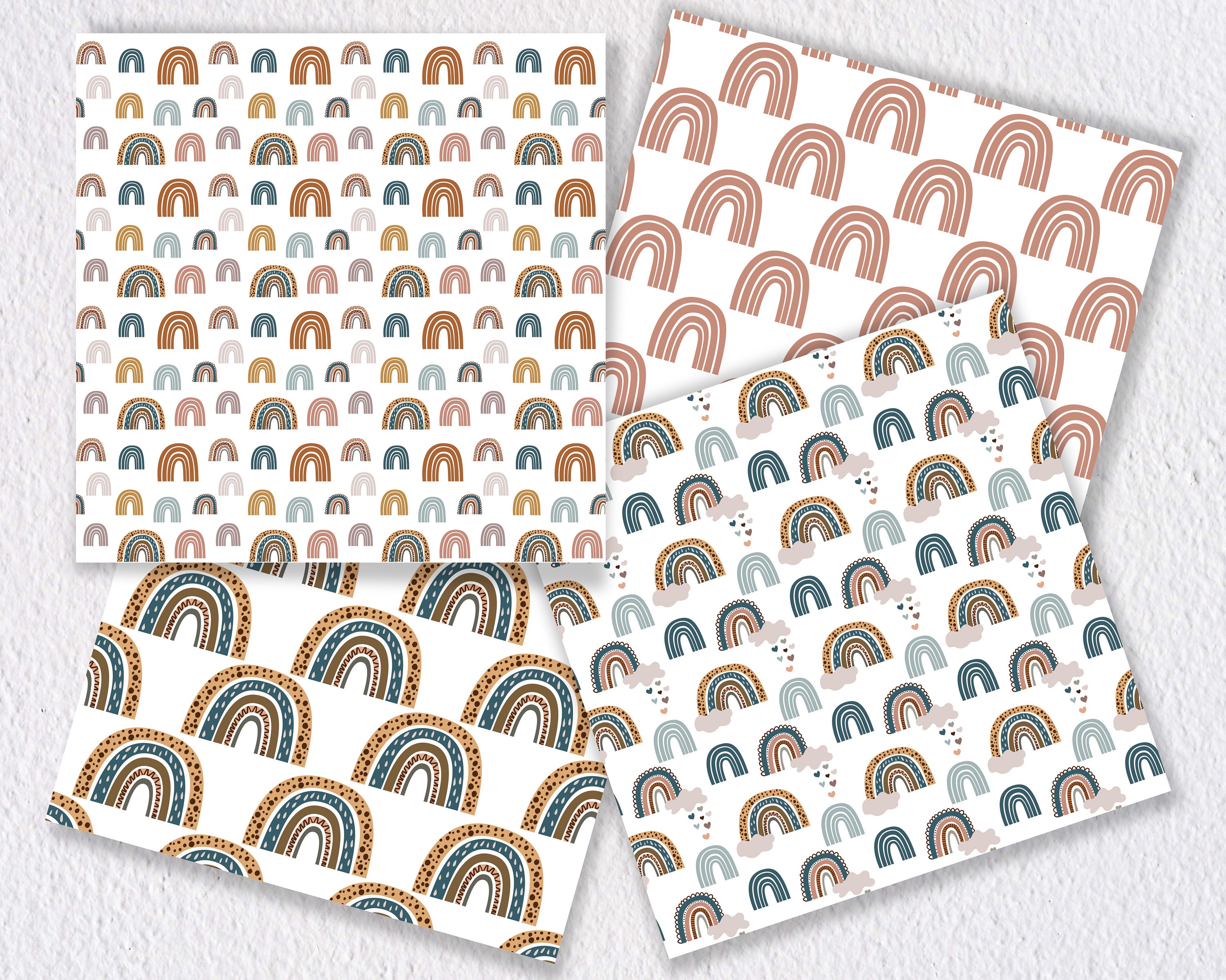 Boho Rainbow Digital Paper, Playful Neutral Seamless Patterns ...