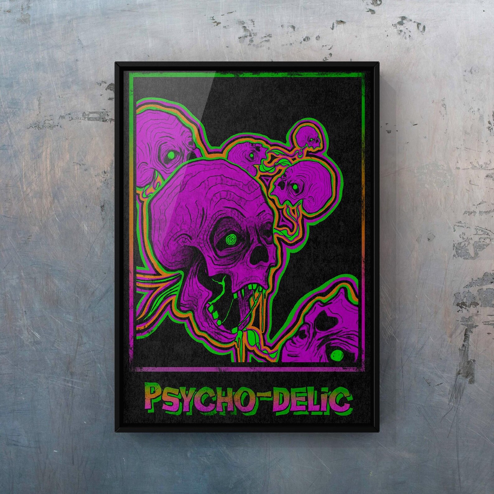 PRINT- Psycho-delic, Black Light, 80s, 90s, Skulls - Etsy