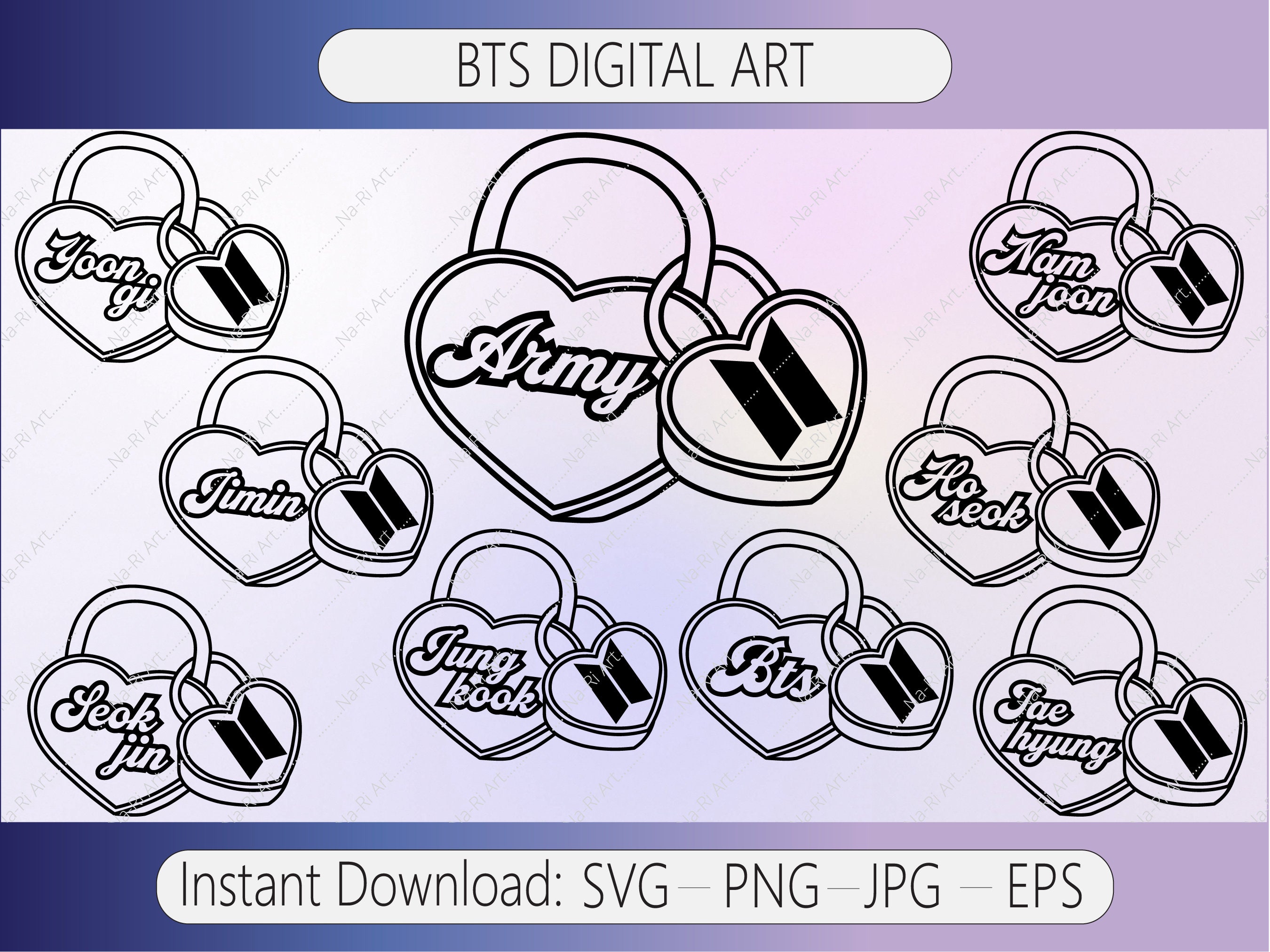 BTS Members SVG, PNG, Jpg, Pdf Heart Sticker, Logo Decal Vector Files ...