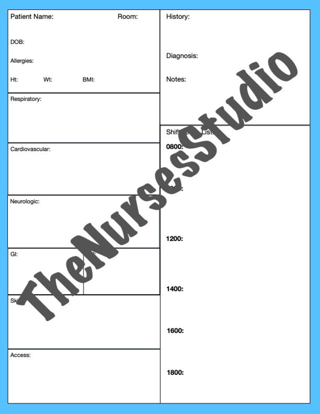 Border Nursing Report Sheet Etsy
