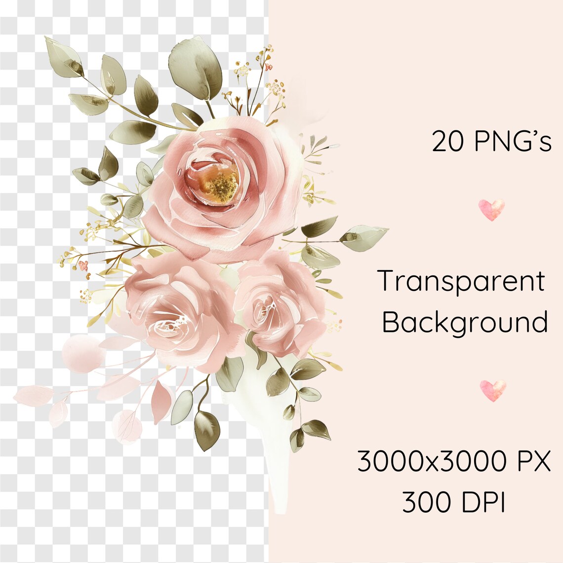 Pink Rose PNG Wedding Clipart Watercolor Floral Clipart Premade ...