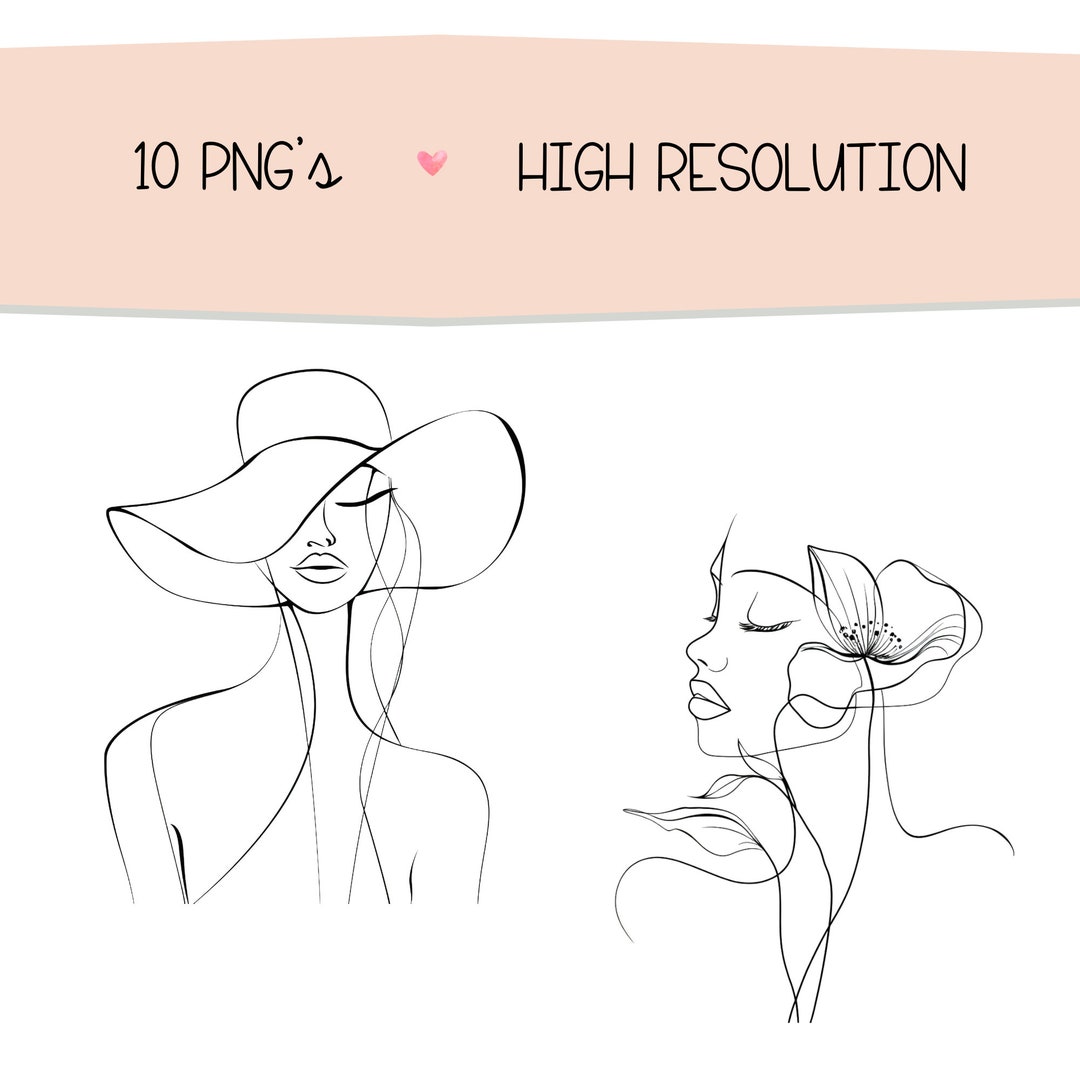 Line Art Woman PNG Woman With Sunhat Line Art Clipart Woman With Flower ...