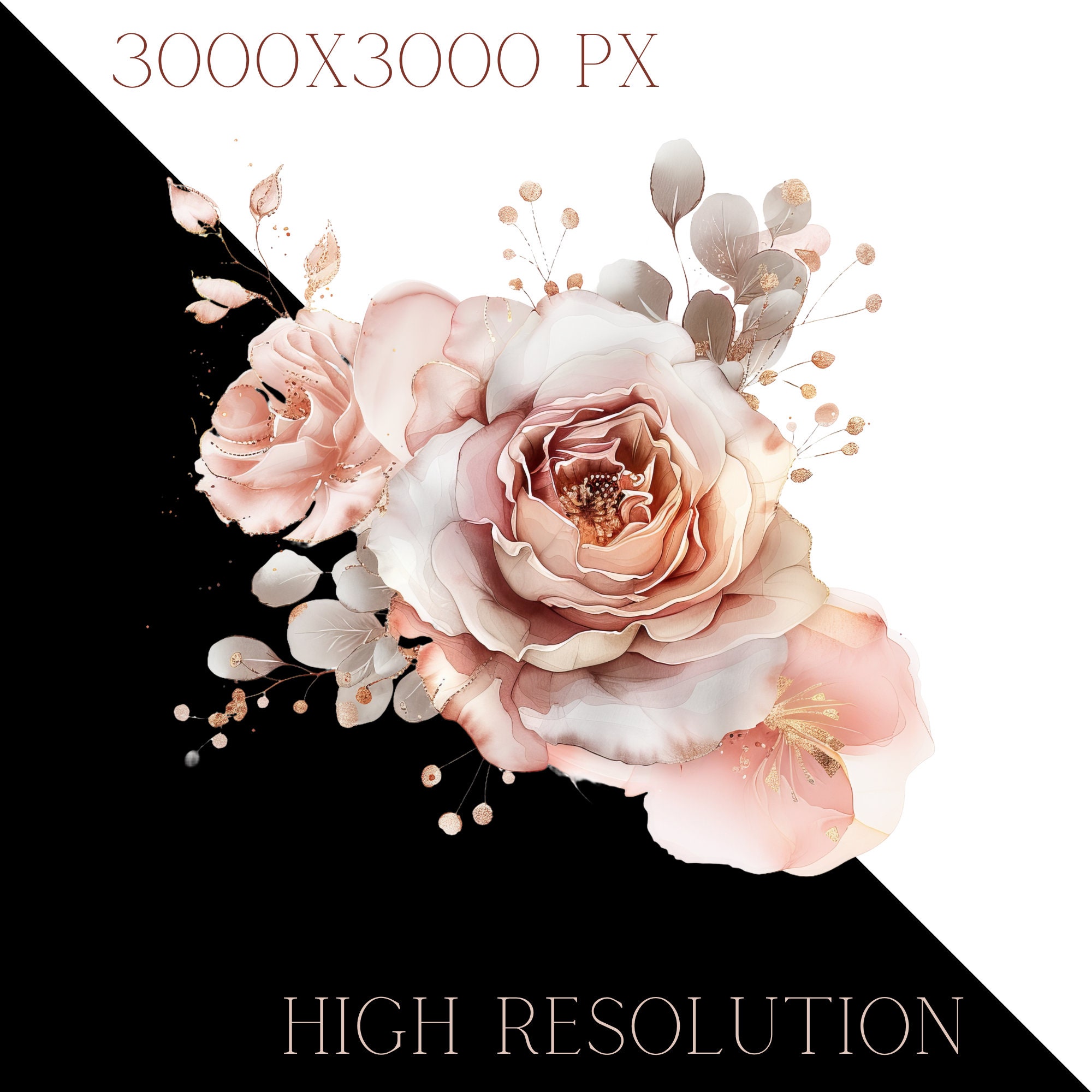 Pink Floral Clipart PNG Rose Gold Floral PNG Pink Flower Blush Wedding ...