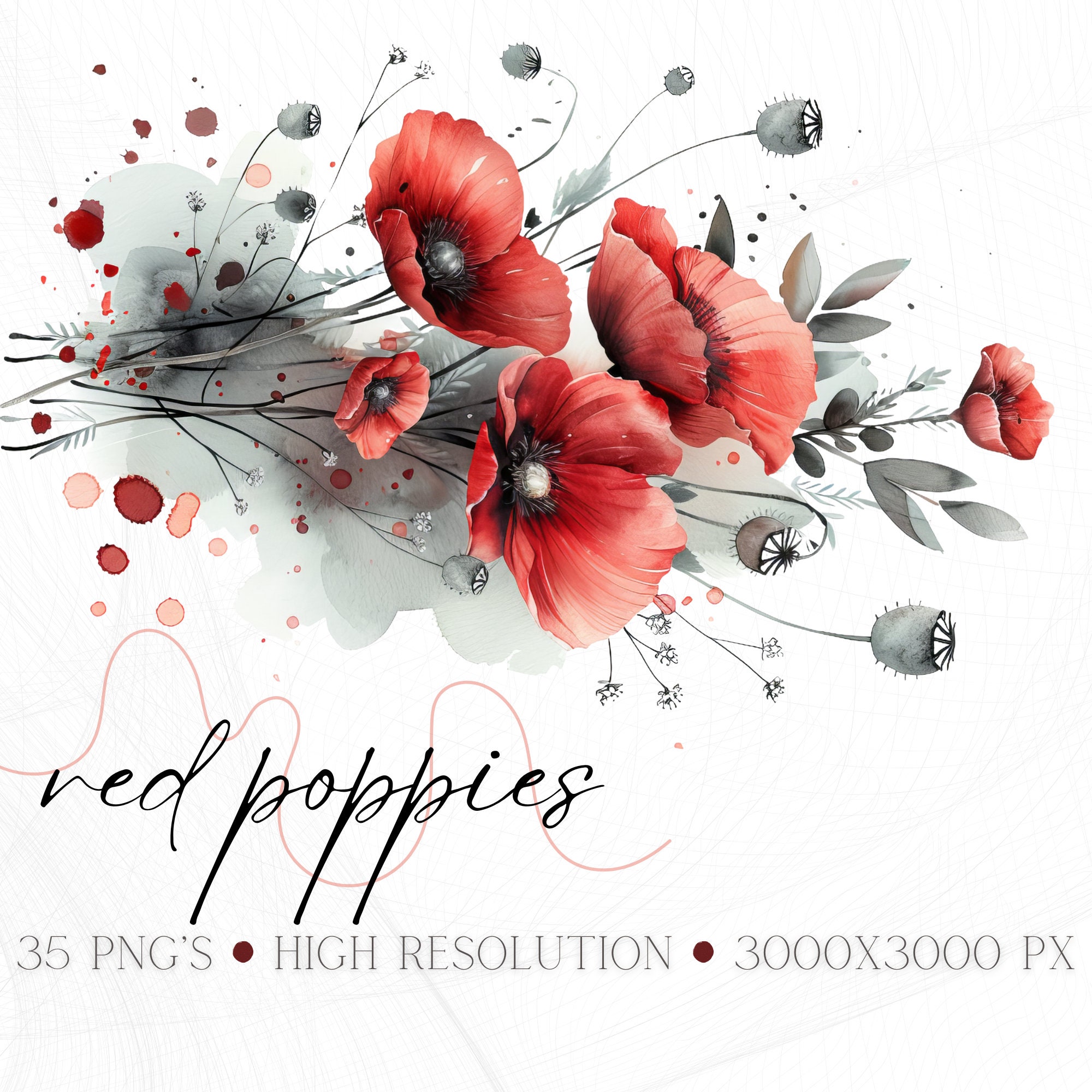 Watercolor Poppy Clipart Red Poppy PNG Red Floral Clipart Poppy PNG Red ...