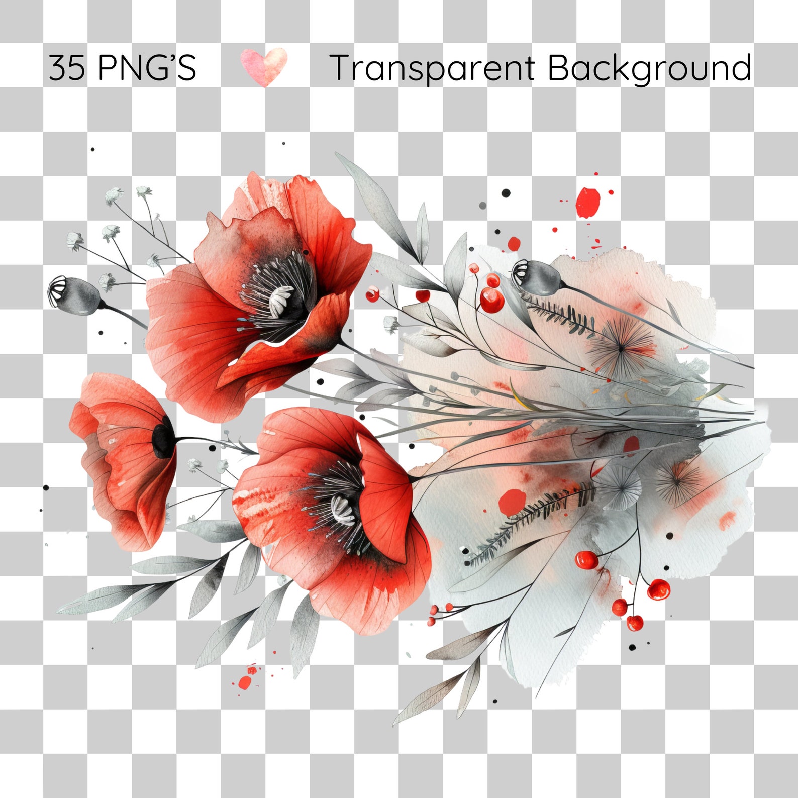 Watercolor Poppy Clipart Red Poppy PNG Red Floral Clipart Poppy PNG Red ...