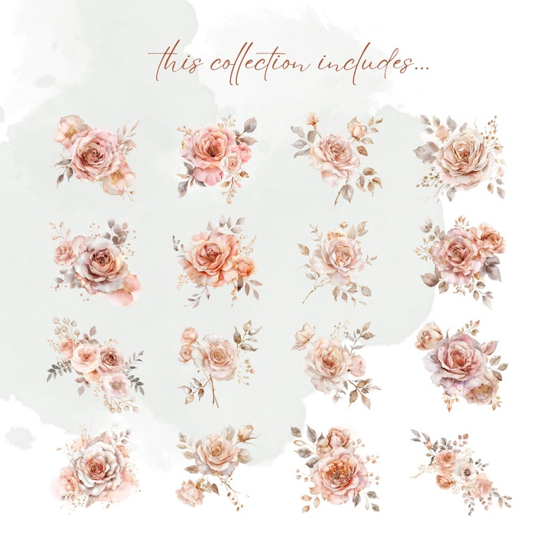 Pink Floral Clipart PNG Rose Gold Floral PNG Pink Flower Blush Wedding ...