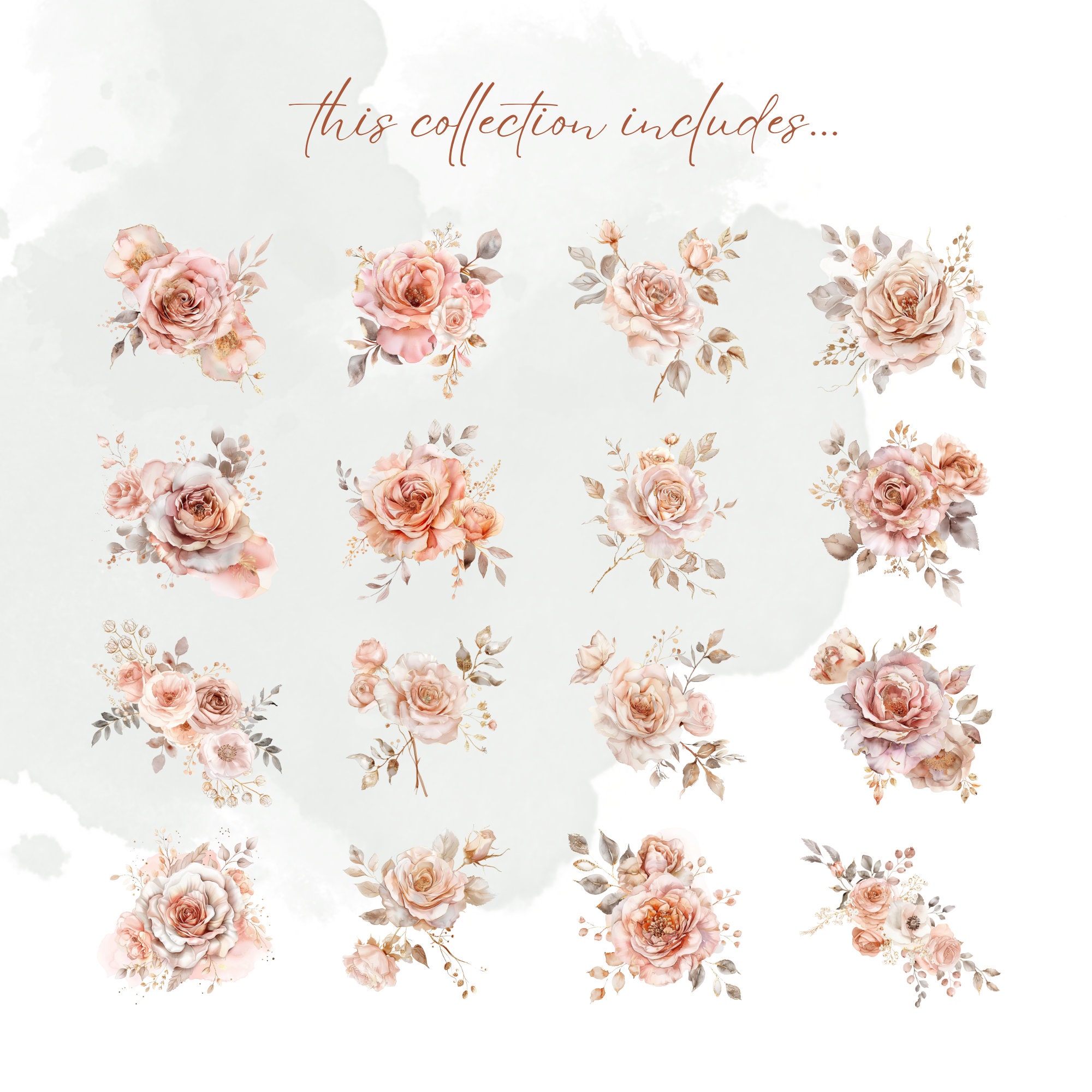 Pink Floral Clipart PNG Rose Gold Floral PNG Pink Flower Blush Wedding ...