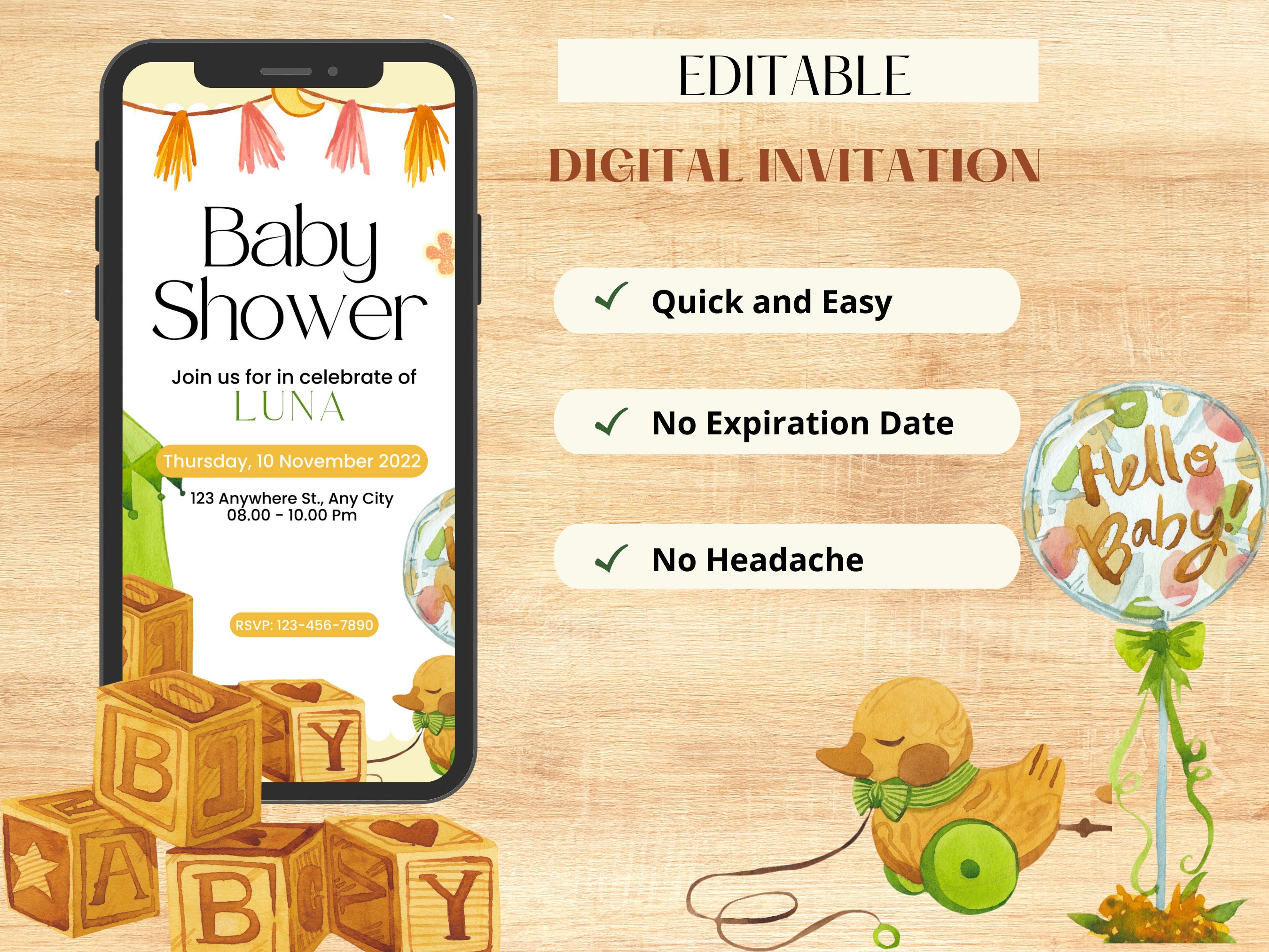 Editable Baby Shower Invitation Template- Printable ...