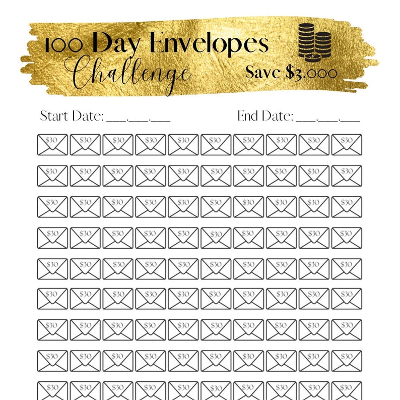 100 Day Envelope Challenge - Save 3,000 - INSTANT DIGITAL DOWNLOAD - Etsy