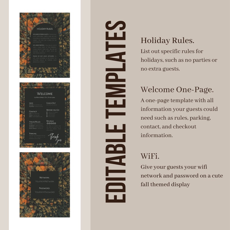Airbnb Welcome Sign Host Template Bundle Fall Rules Wifi - Etsy