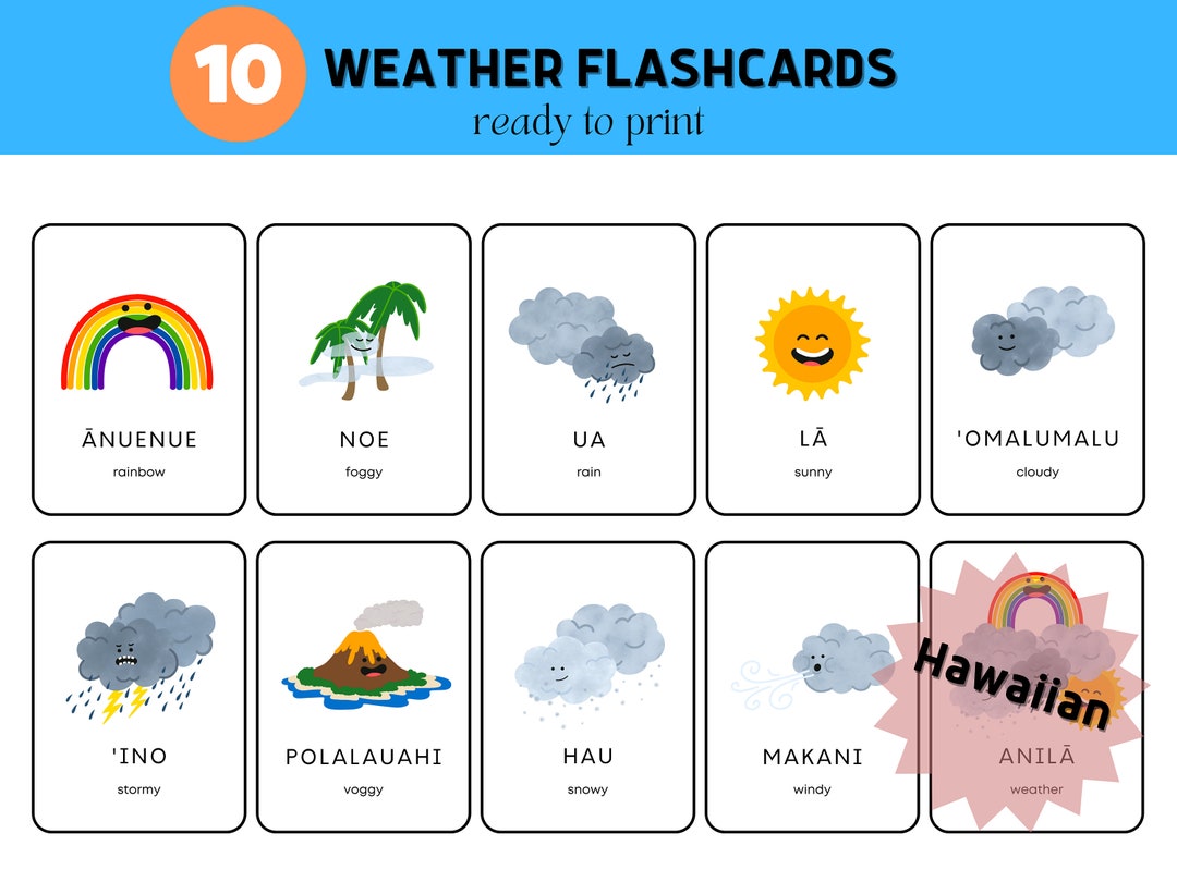 Hawaiian Educational Printable, Weather in Hawaiian, 'Ōlelo Hawai'i ...