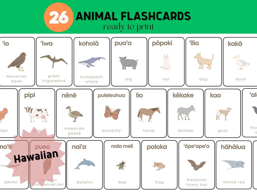 Animals in Hawaii, 'ōlelo Hawai'i, Holoholona Flashcards, Digital ...