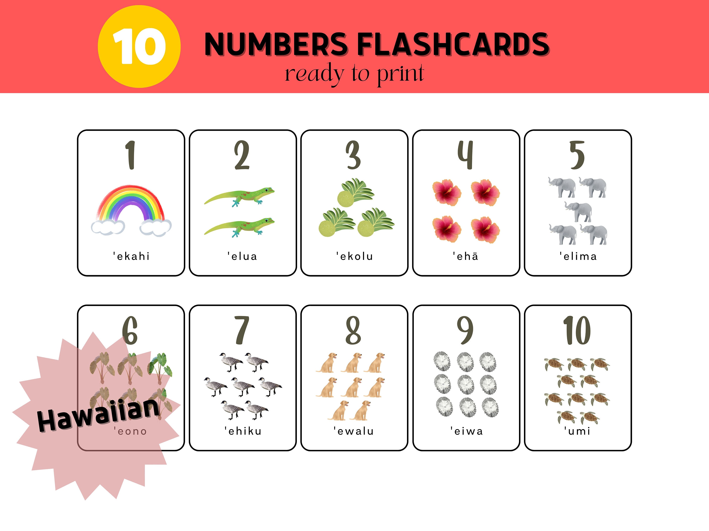 Hawaiian Educational Printable, Hawaiian Numbers, 'Ōlelo Hawai'i ...