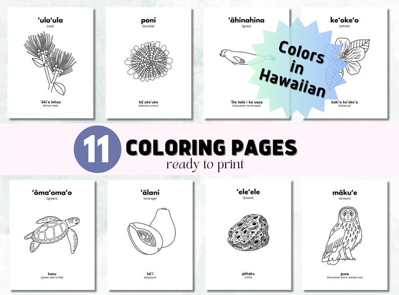 Hawaiian Colors Coloring Pages, Nā Waiho'olu'u, Digital Download ...