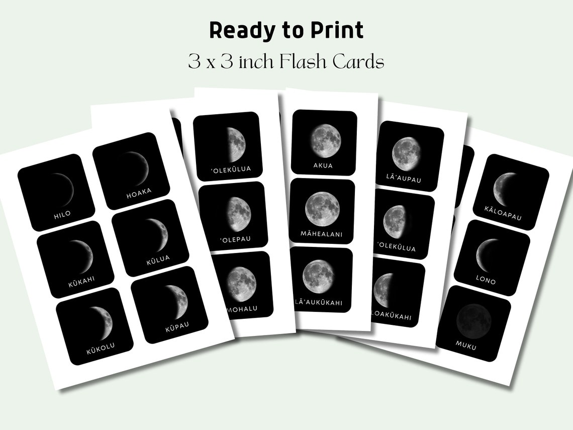 Hawaiian Moon Phases, Printable Flashcards, Hawaiian Lunar Month, Ke ...