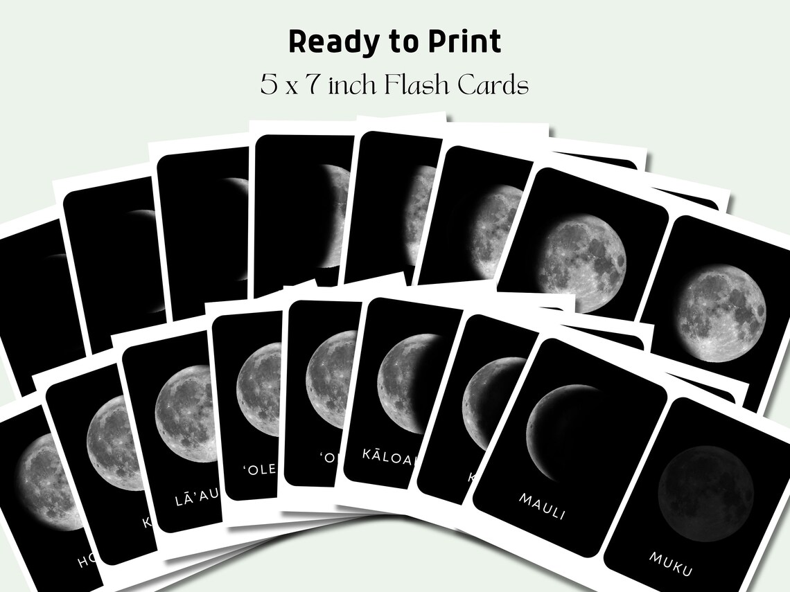 Hawaiian Moon Phases, Printable Flashcards, Hawaiian Lunar Month, Ke ...