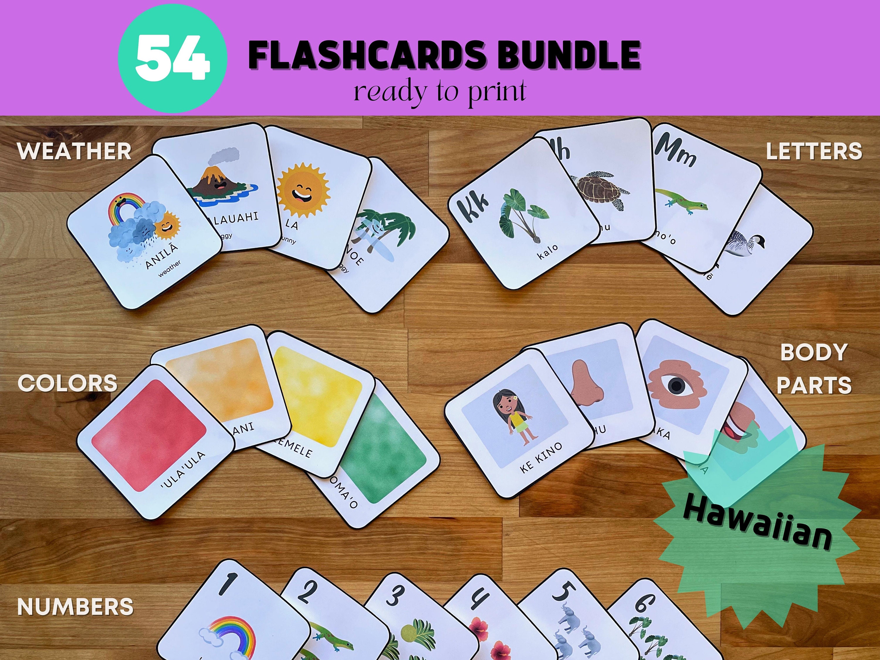 Hawaiian Educational Printable Flash Cards: Hawaiian Alphabet, Numbers ...