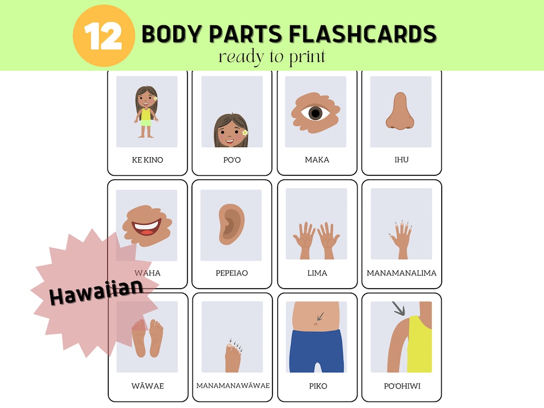Hawaiian Educational Printable, Body Parts in Hawaiian, 'Ōlelo Hawai'i ...